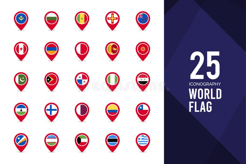 25 World Flags Pin. Icons Pack. Vector Illustration Stock Vector ...