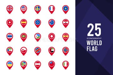 25 World Flags Pin. Icons Pack. Vector Illustration Stock Vector ...
