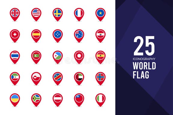 25 World Flags Pin. Icons Pack. Vector Illustration Stock Vector ...