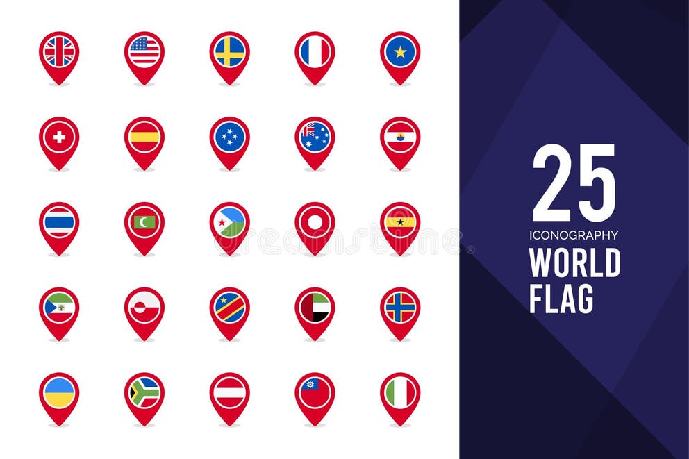 25 World Flags Pin. Icons Pack. Vector Illustration Stock Vector ...