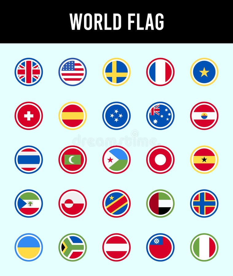 25 World Flags Rounded Icons Pack Vector Illustration Stock Vector ...