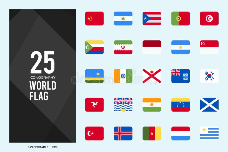 25 World Flags Rounded Square . Icons Pack. Vector Illustration Stock ...