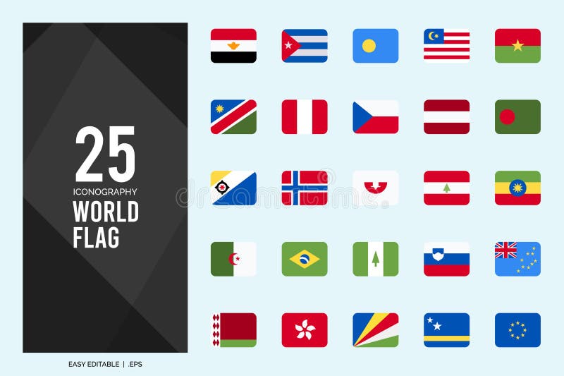 25 World Flags Rounded Square . Icons Pack. Vector Illustration Stock ...