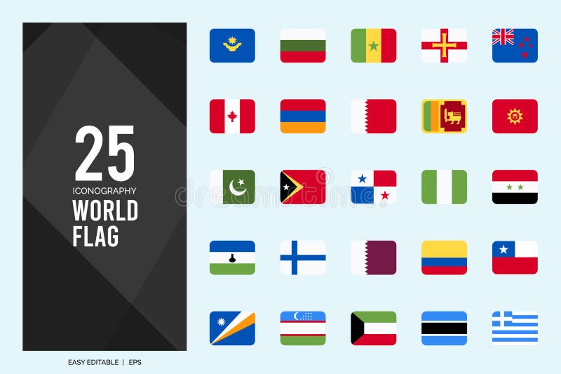 25 World Flags Rounded Square . Icons Pack. Vector Illustration Stock ...