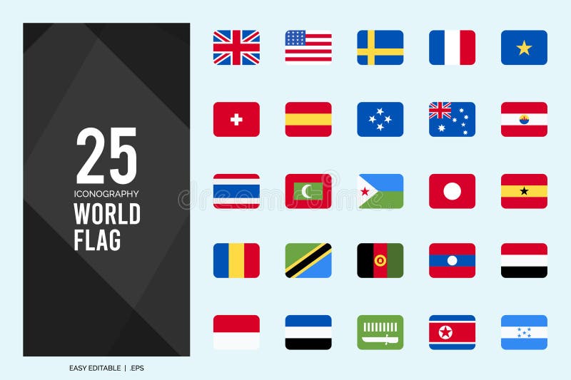 25 World Flags Rounded Square . Icons Pack. Vector Illustration Stock ...