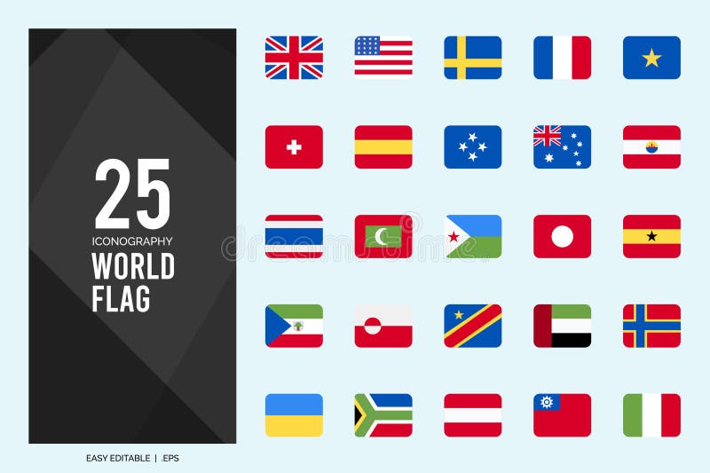 25 World Flags Rounded Square . Icons Pack. Vector Illustration Stock ...