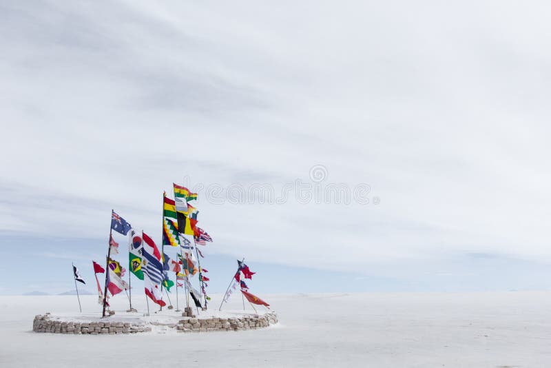 World Flags at Salar De Uyuni (Salt Flat), Bolivia Stock Photo - Image ...