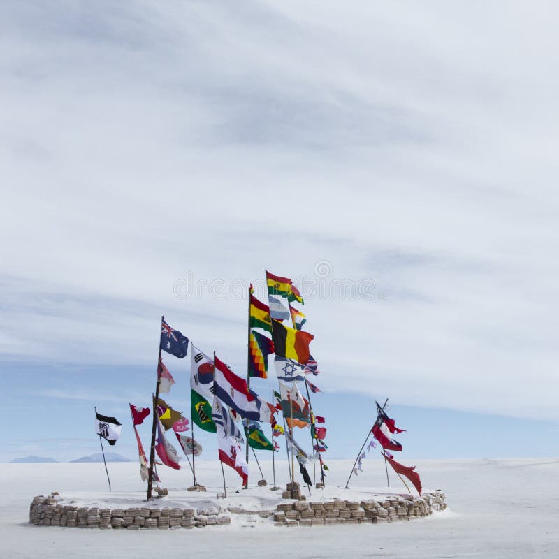 World Flags at Salar De Uyuni (Salt Flat), Bolivia Stock Photo - Image ...