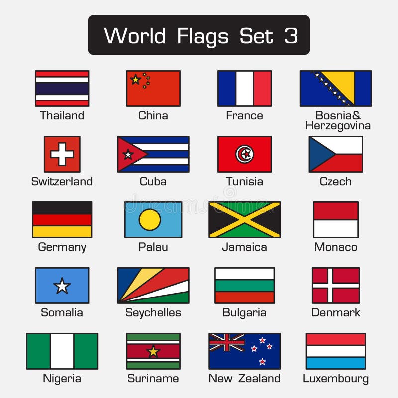 World Flags Set 3 . Simple Style and Flat Design . Thick Outline Stock ...