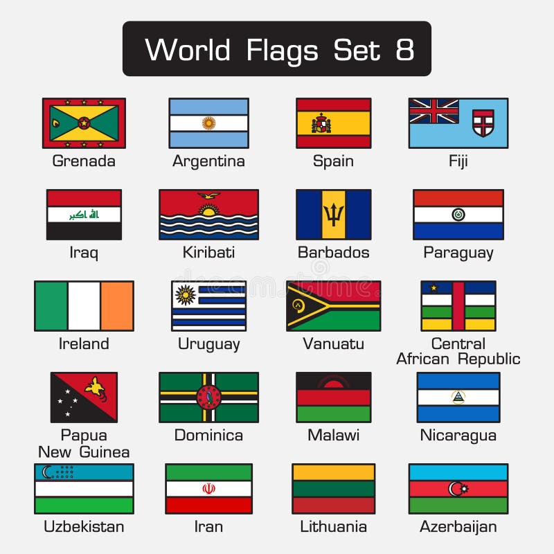 World Flags Set 7 . Simple Style and Flat Design . Thick Outline Stock ...