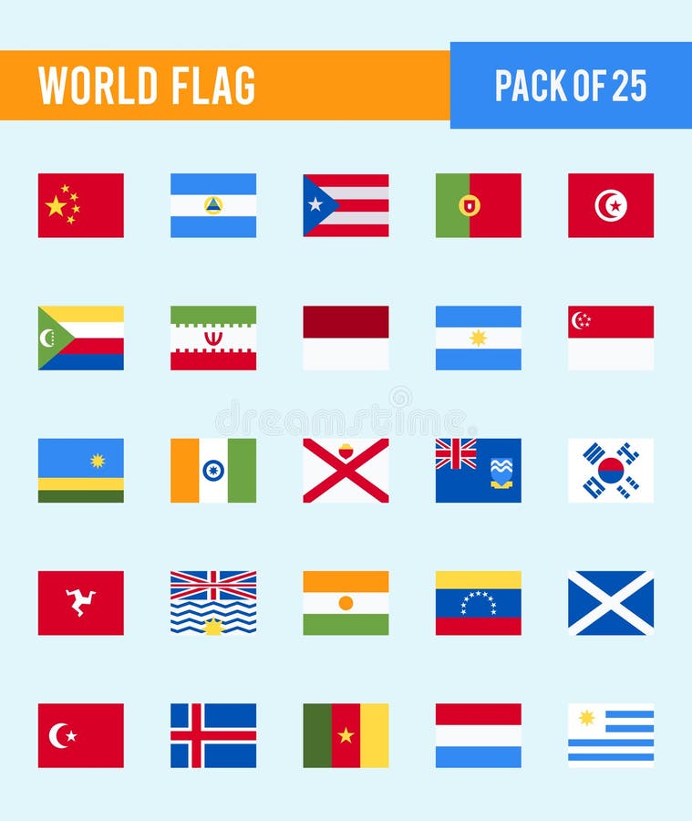 25 World Flags Square. Icons Pack. Vector Illustration Stock Vector ...