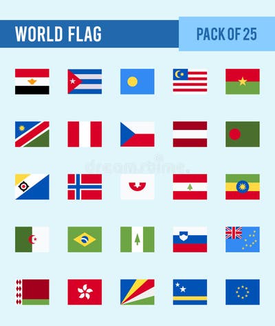 25 World Flags Square. Icons Pack. Vector Illustration Stock Vector ...