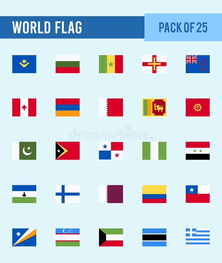 25 World Flags Square. Icons Pack. Vector Illustration Stock Vector ...