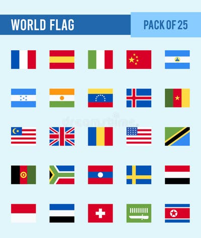 25 World Flags Square. Icons Pack. Vector Illustration Stock Vector ...