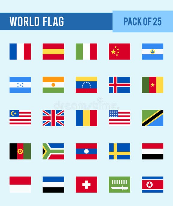 25 World Flags Square. Icons Pack. Vector Illustration Stock Vector ...
