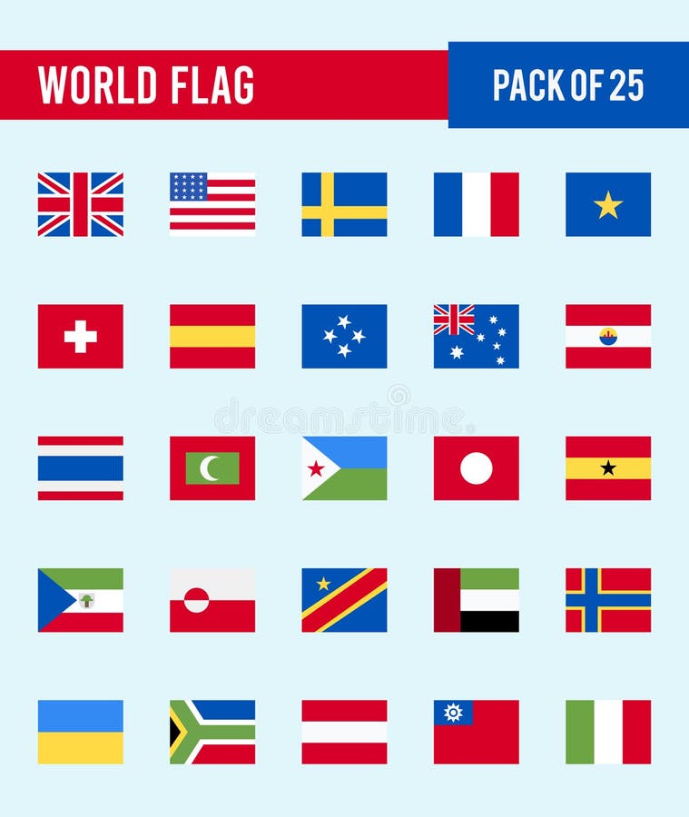 25 World Flags Square. Icons Pack. Vector Illustration Stock Vector ...