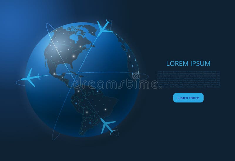 World Flight Map. Vector Image of a Global Map with Lights in the Form ...