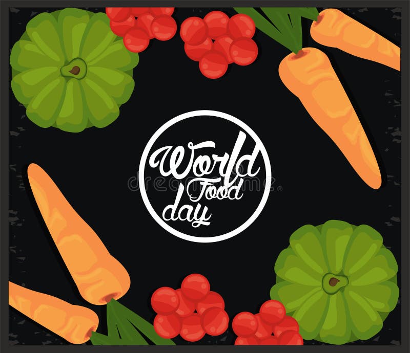 World Food Day Circular Frame with Vegetables in Black Background Stock ...