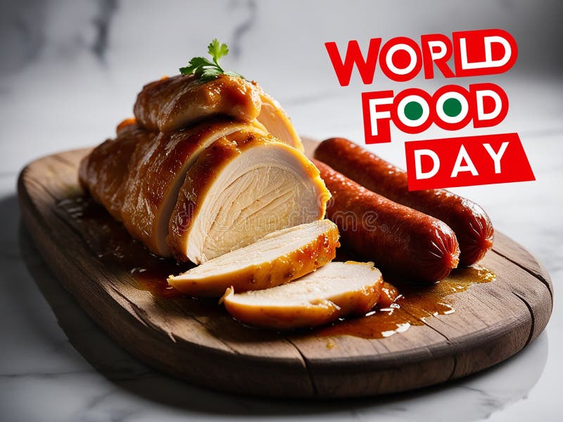 "World Food Day" Lettering with Chicken Bite Slice on a Decorative ...
