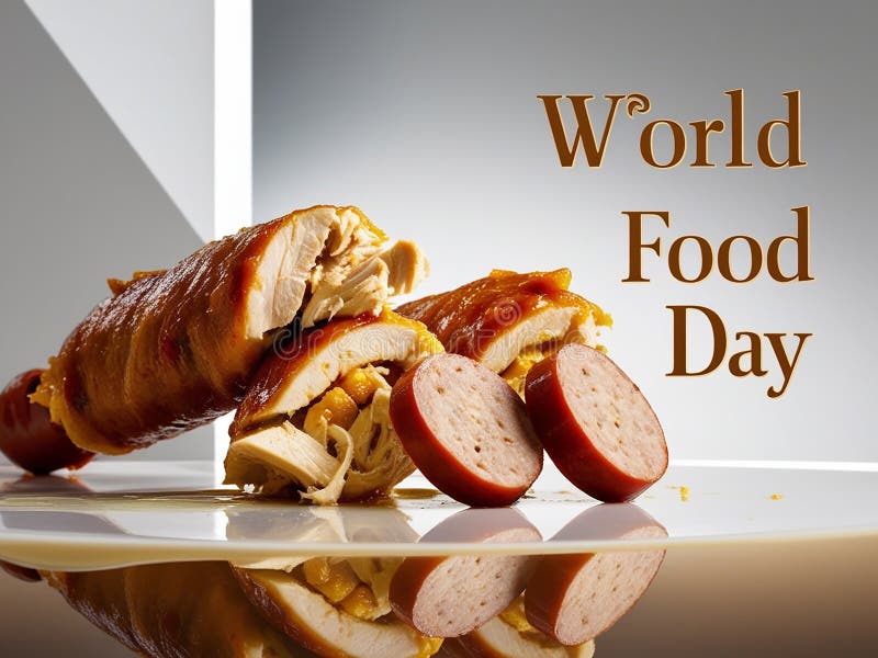 "World Food Day" Lettering with Chicken Bite Slice on a Decorative ...