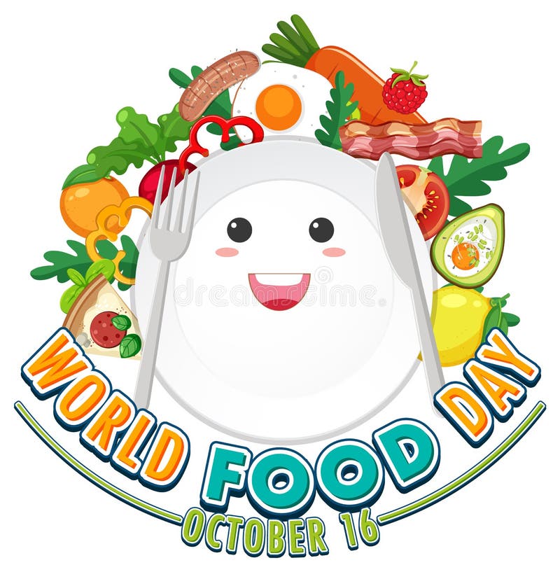 World Food Day Text with Food Elements Stock Vector - Illustration of ...