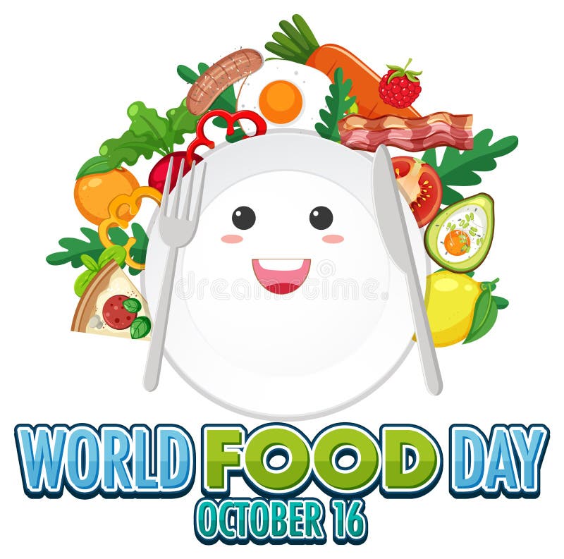 World Food Day Text with Food Elements Stock Vector - Illustration of ...