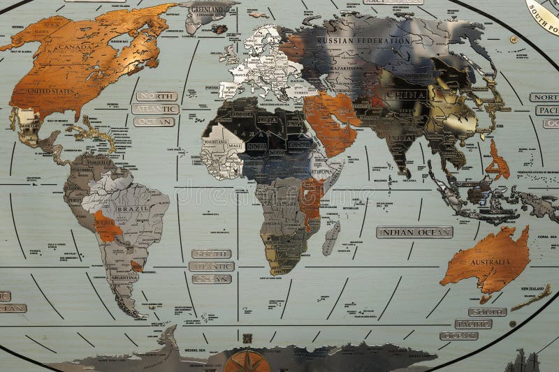 World Geographic Map Made of Metallic Material with the African ...