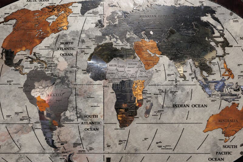 World Geographic Map Made of Metallic Material with the African ...