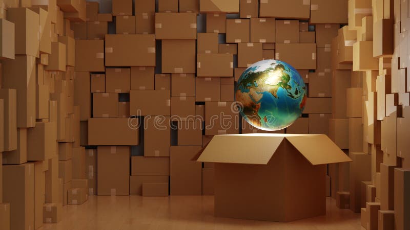 World Global Floating Out of the Parcel Box in Warehouse, Worldwide ...
