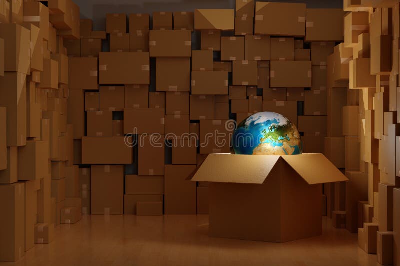 World Global Floating Out of the Parcel Box in Warehouse, Worldwide ...