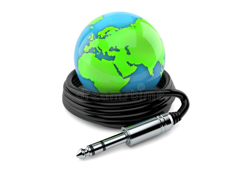 World Globe with Audio Cable Stock Illustration - Illustration of music ...