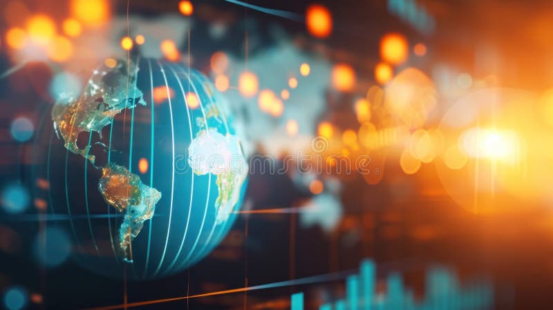 A World Globe Behind Shiny Graph Lines Stock Illustration ...