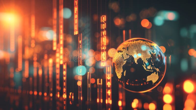 A World Globe Behind Shiny Graph Lines Stock Illustration ...