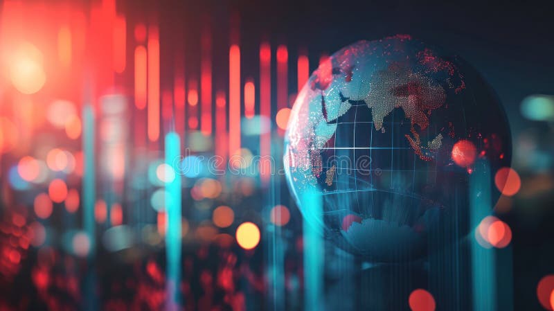 A World Globe Behind Shiny Graph Lines Stock Illustration ...