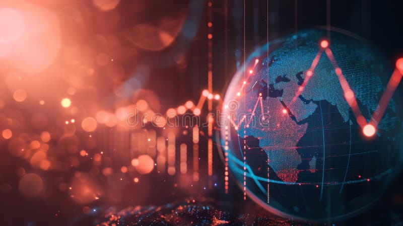 A World Globe Behind Shiny Graph Lines Stock Illustration ...