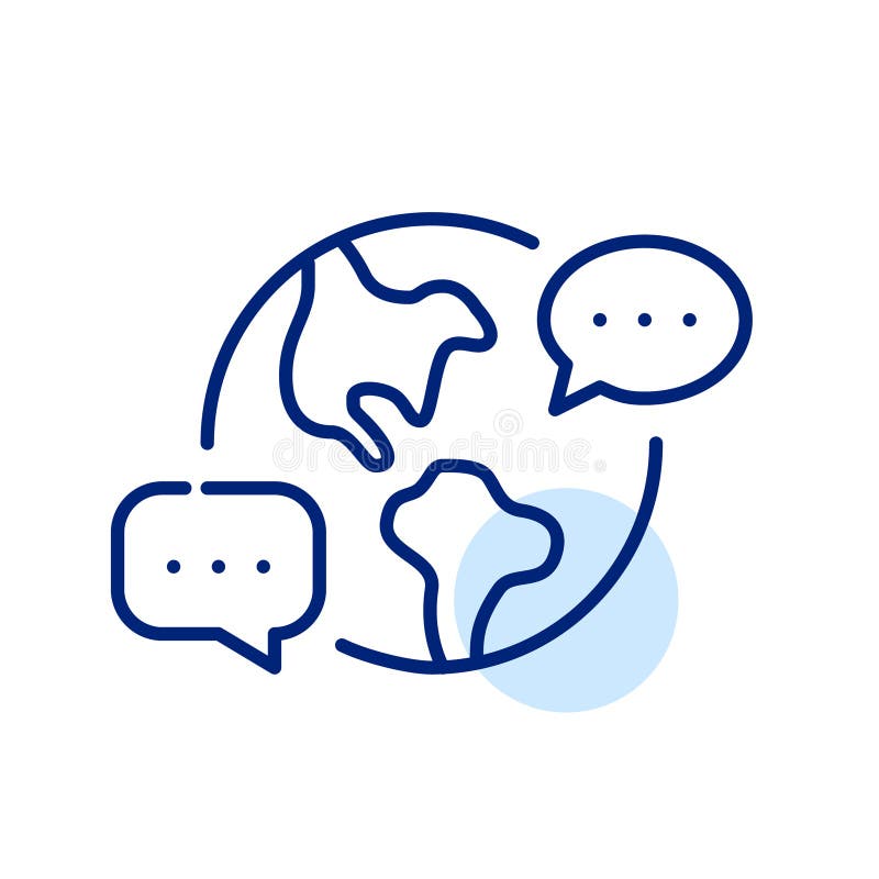 World Globe with Chat Bubbles. International Communication. Pixel ...