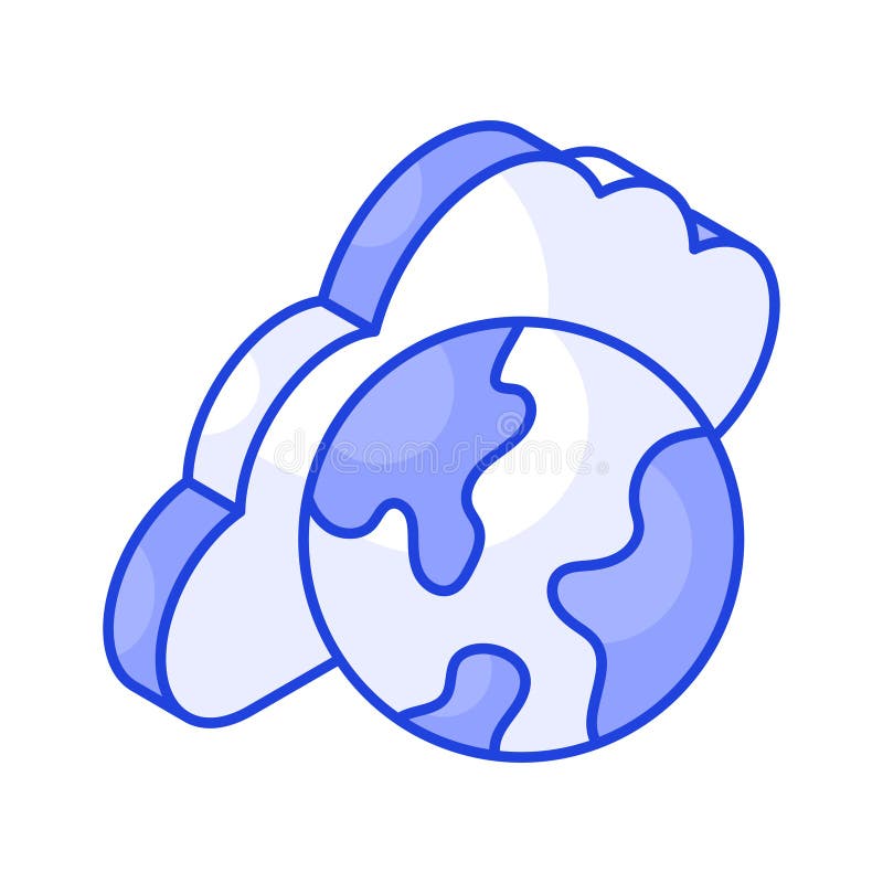 World Globe with Cloud, Isometric Icon of Global Cloud in Trendy Style ...