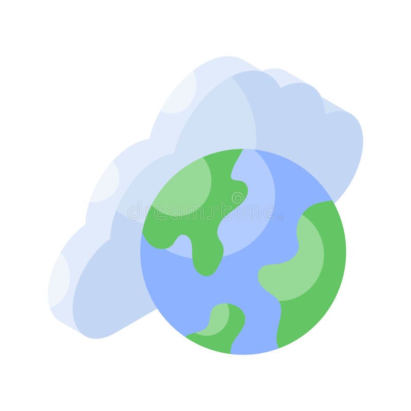 World Globe with Cloud, Isometric Icon of Global Cloud in Trendy Style ...