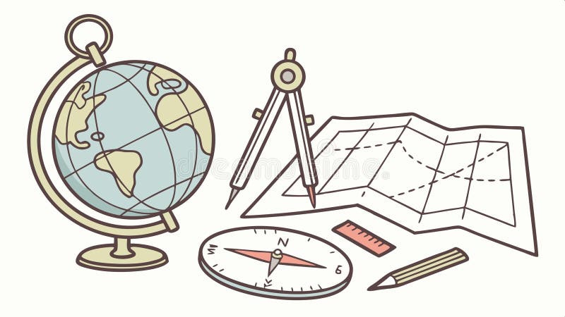 World Globe with Compass and Map, Adventure and Exploration Tools for ...