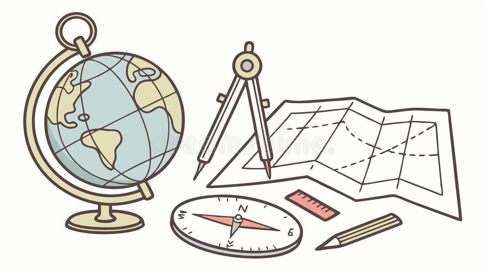 World Globe with Compass and Map, Adventure and Exploration Tools for ...