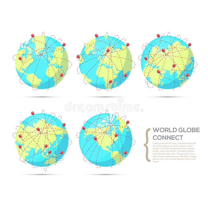 World Globe Connect in Various Positions of Continent - Stock ...