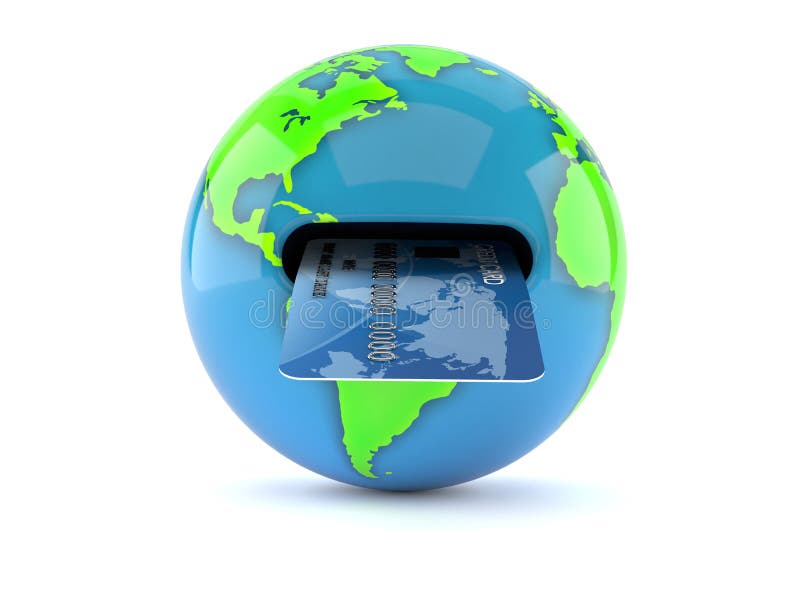 World Globe with Credit Card Stock Illustration - Illustration of earth ...