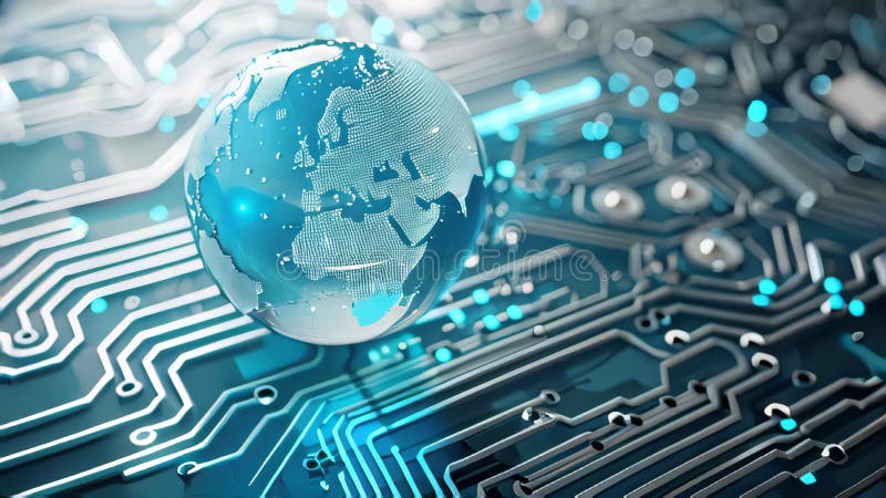 World Globe on Digital Computer Cpu Tech Background. Stock Footage ...