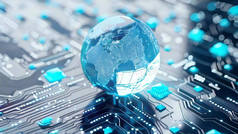 World Globe on Digital Computer Cpu Tech Background. Stock Footage ...