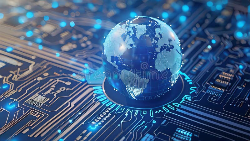 World Globe on Digital Computer Cpu Tech Background. Stock Footage ...