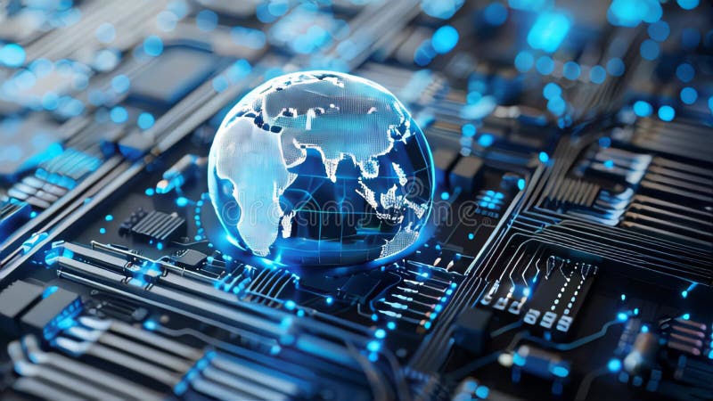 World Globe on Digital Computer Cpu Tech Background. Stock Footage ...