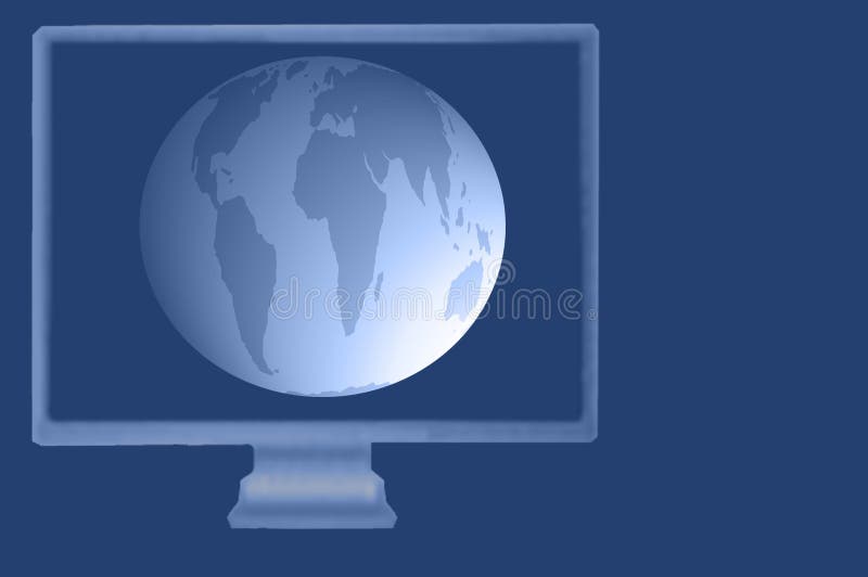 World or Globe Displayed on Monitor Stock Illustration - Illustration ...