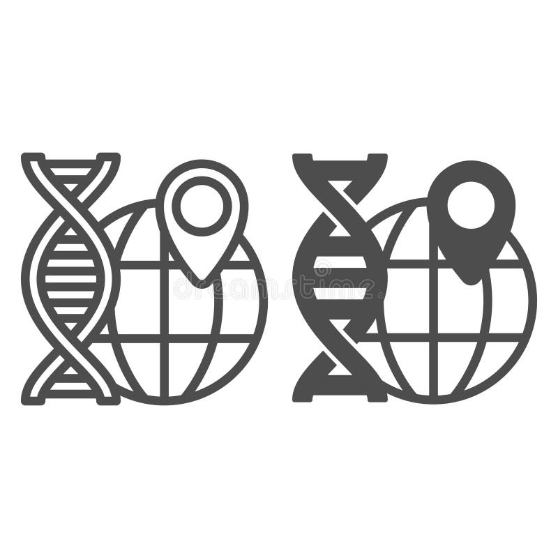 World Globe with DNA Chain Line and Solid Icon, Genetic Research ...