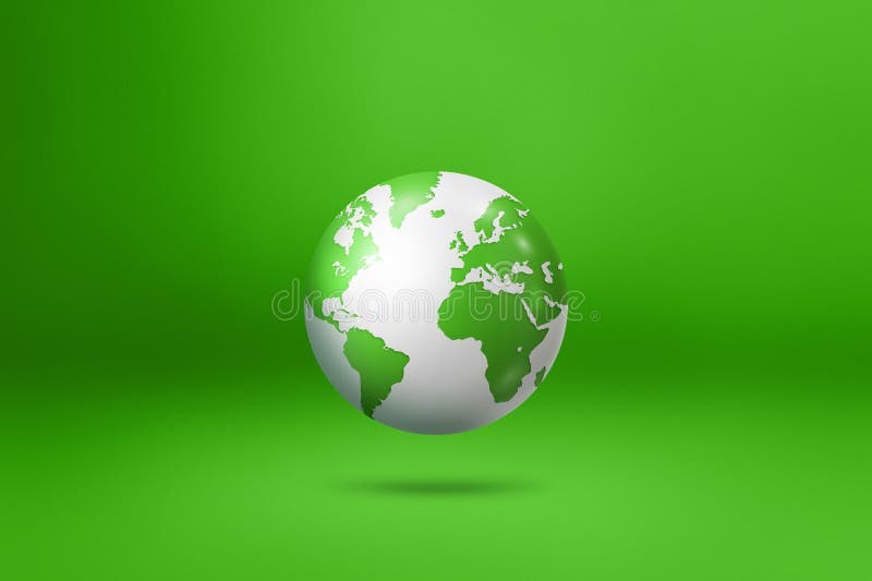 World Globe, Earth Map, Isolated on Green. Horizontal Background Stock ...