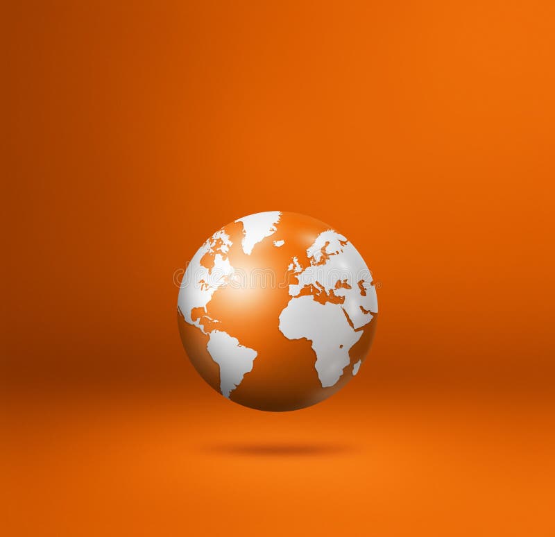 World Globe, Earth Map, Isolated on Orange. Square Background Stock ...